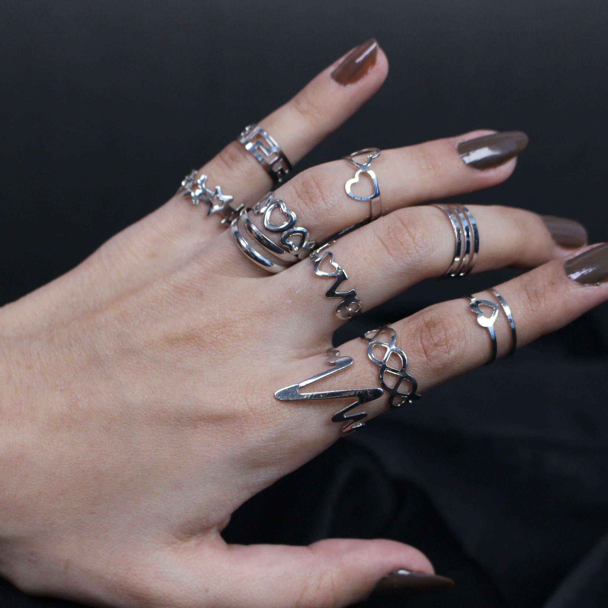 10-Piece Fashion Ring Set - Silver, Black & Rose Gold | Trendy ...